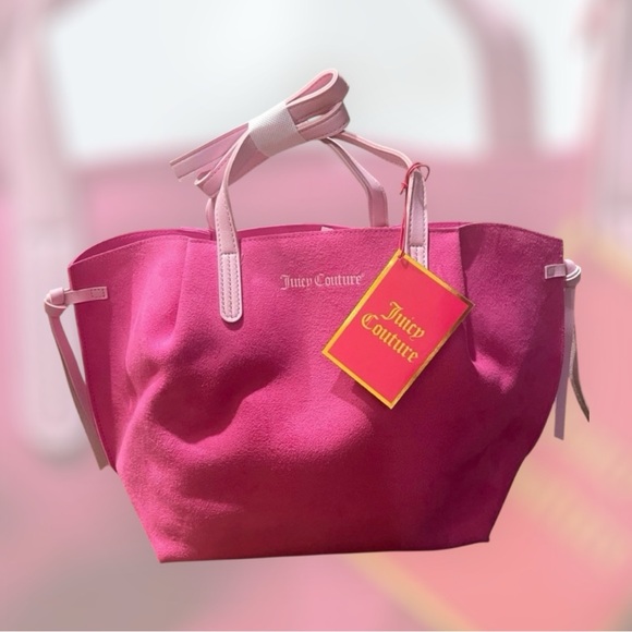 Juicy Couture | Bags | Juicy Couture Hot Pink Suededpvc Tote Wpale Pink ...